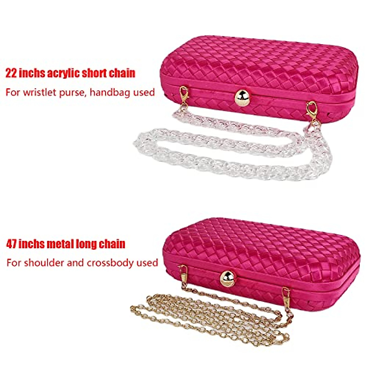 HUANG ZHUANG Handmade Woven Fabric Clutch Purse for Women Artificial Silk Crossbody handbag Banquet Dress Evening Bags(Rose Red)