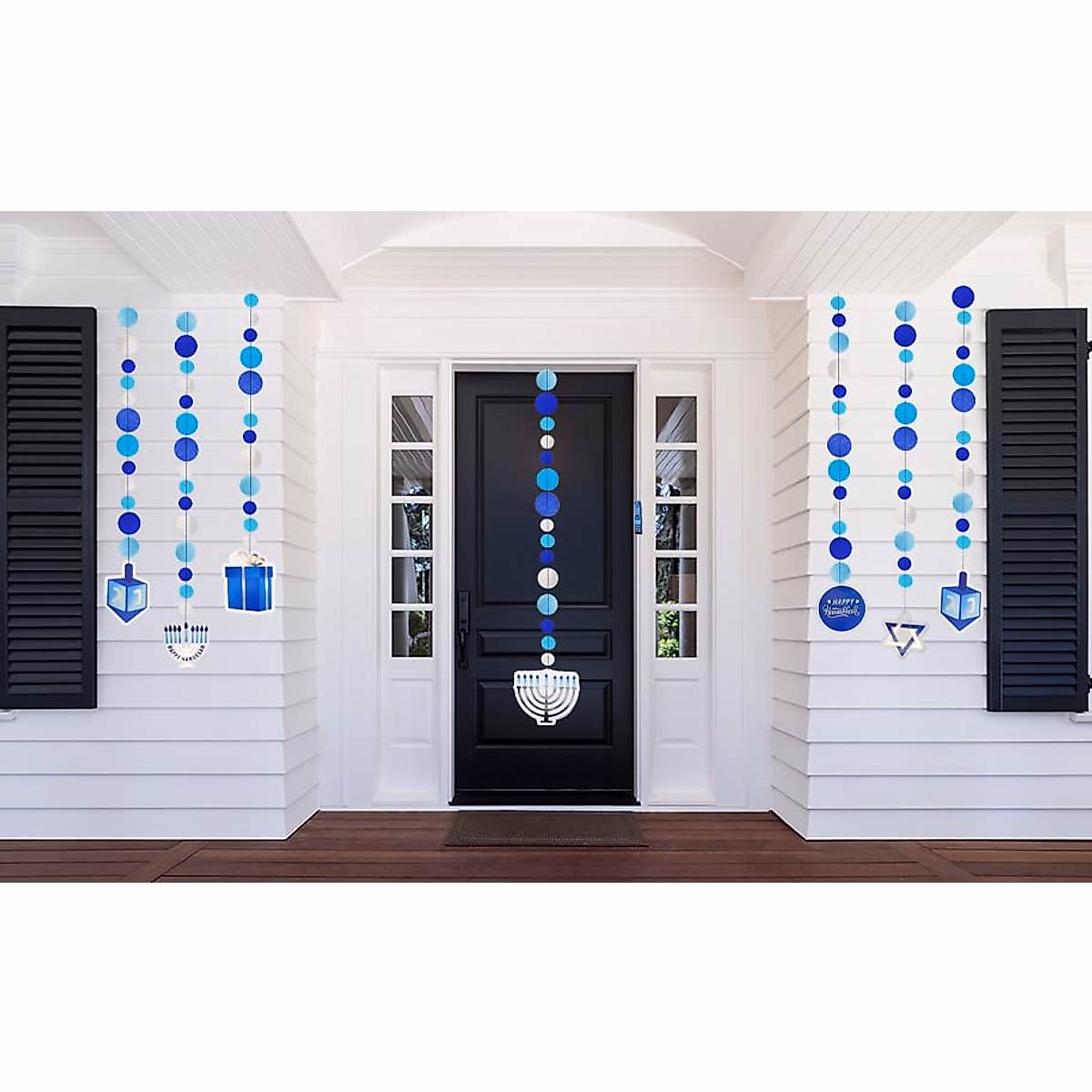 The Dreidel Company Hanukkah Swirl Decorations, Circle Designs, Includes 12 Swirls with Foil Hanukkah Cutouts 24" and Swirls Alone Hang 18" (Single)