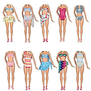 Tanosy 10 Sets Doll Clothes 4 Sets Party Dresses+3 Sets Casual Outfits +3 Set Bathing Suits for 11.5 inch Girl Doll Children's Day Gift(4 Sets Dresses+3 Sets Casual Clothes+3 Set Bathing Suits)