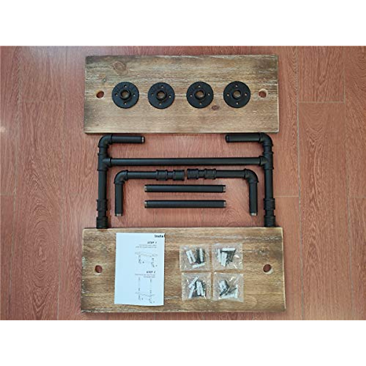 LoftPaipes Industrial Pipe Bathroom Shelf,Rustic Wood Wall Mount Shelf with Towel Bar,24" Black Matte Towel Racks,2 Tiered Metal Floating Shelves Shelving Iron Towel Holder