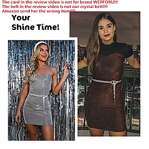 WERFORU Women Crystal Rhinestone Shiny Chain Waist Belt Party Club Sparkle Belt(B-Silver