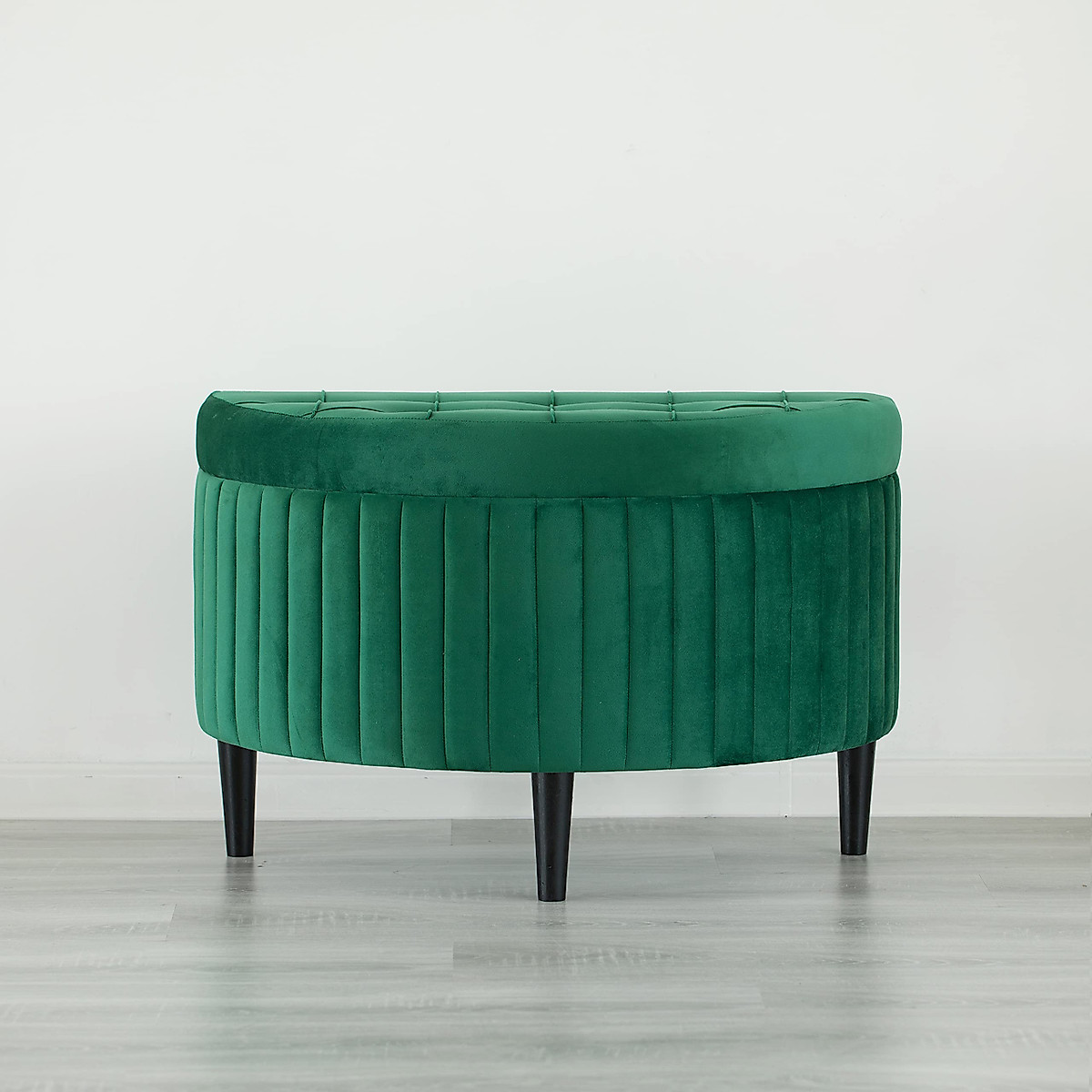 Half Moon Modern Velvet Tufted Storage Ottoman Bench, Green