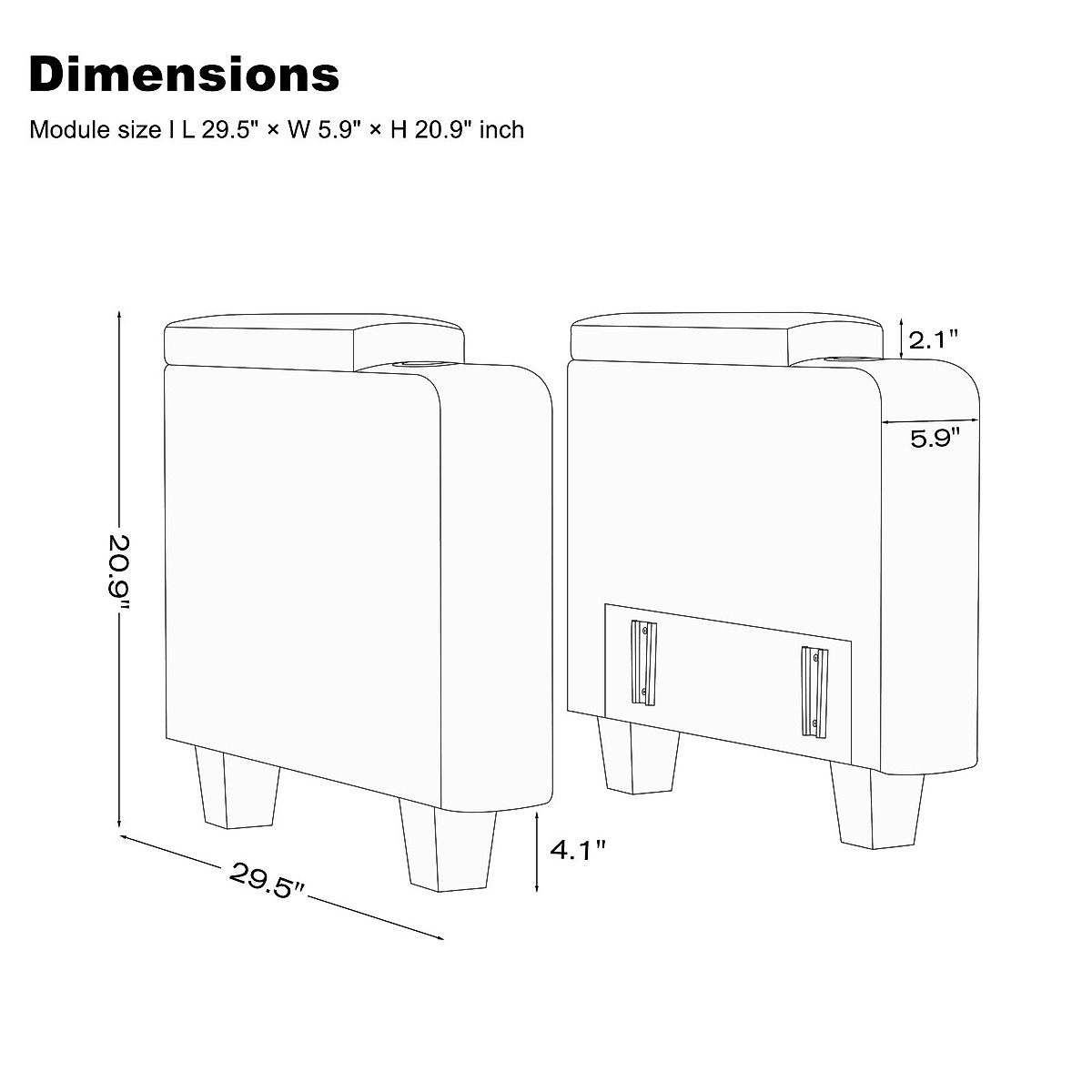 Belffin Fabric Modular Sectional Couch Armrests with Cup Holder, Modular Sofa Side Part for Sectional Sofa Couch. Light Grey.