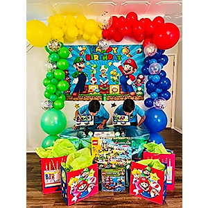 Cartoon Game Gold Coins Super Mario Happy Birthday Theme Photography Backdrops 5x3ft Kids Baby Shower Birthday Party Decor Photo Backgrounds Cake Table Decor Supplies