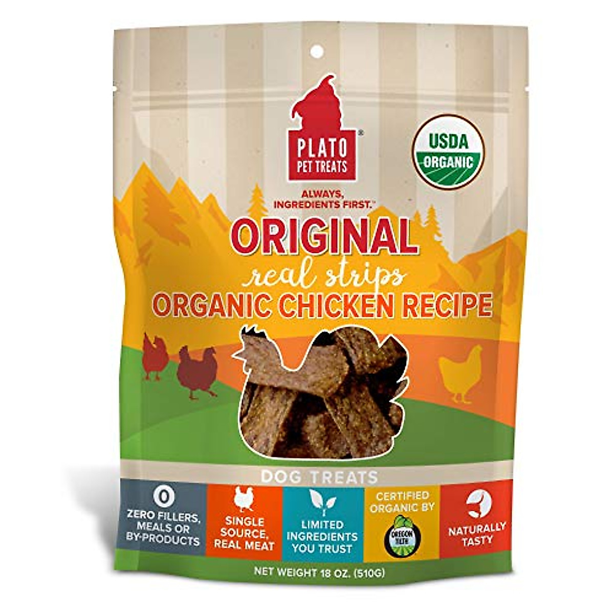 PLATO Original Real Strips Organic Chicken 18oz, Natural