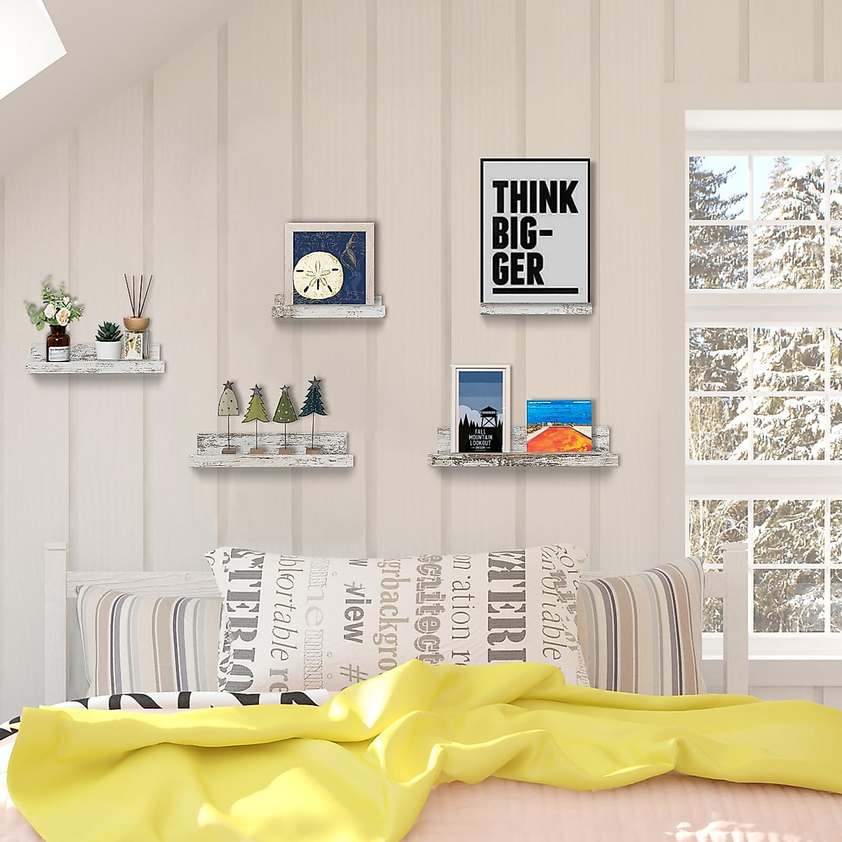 Walasis Rustic Shelves Wall-Mounted Distressed White - Farmhouse Wall Shelves 15.8 inch Wood Wall Decor Decorative Small Floating Ledge Shelf for Bedroom Living Room