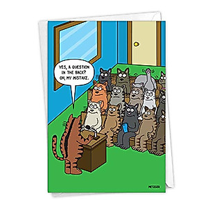 NobleWorks - 1 Funny Animal Card for Birthdays - Pet Cat and Dog Humor, Birthday Notecard with Envelope - Cat Question C3674BDG