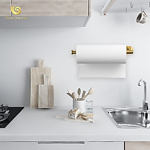 Snailhouse Paper Towel Holder, Stainless Steel Wall Mount Paper Towel Holder Under Cabinet Counter, Both Available in Adhesive and Screws, Gold