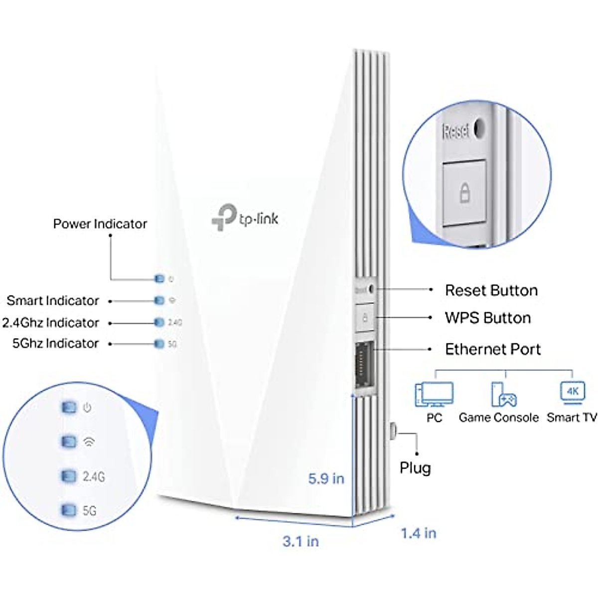 TP-Link AX1500 WiFi Extender Internet Booster(RE500X), WiFi 6 Range Extender Covers up to 1500 sq.ft and 25 Devices,Dual Band, AP Mode w/Gigabit Port, APP Setup, OneMesh Compatible (Renewed)
