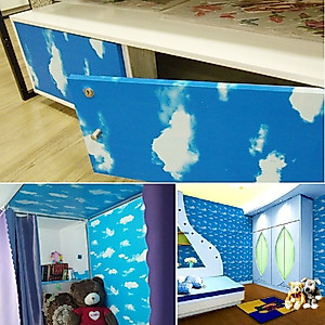 Yifely Blue Sky White Clound Shelf Liner Paper Self Adhesive Vinyl Wallpaper for Bedroom Living Room 17x118 Inch