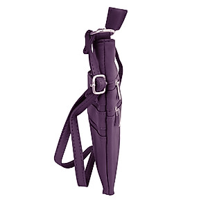Roma Leathers Mini Body Purse - Multi Pocket Double Zipper Cross Body Handbag - Premium Purple Leather - Adjustable Shoulder Strap - Convenient Travel Bag - Designed in the U.S.A.