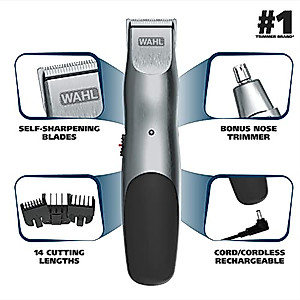 Wahl Groomsman Cord/Cordless Beard Trimming kit for Mustaches, Hair, Nose Hair, and Light Detailing and Grooming with Bonus Wet/Dry Electric Battery Nose Trimmer – Model 5623V