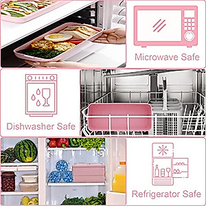 JBGOYON Bento Box Adult Lunch Box 1000 ML Stackable Lunch Containers for Adults, Leakproof 3-In-1 Compartment Bento Boxes Set, Built-in Cutlery, Soup Cup, Tote Lunch Bag, Snack Bag (Pink)