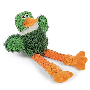 goDog Checkers Just for Me Skinny Duck Squeaky Plush Dog Toy, Chew Guard Technology - Green, Mini