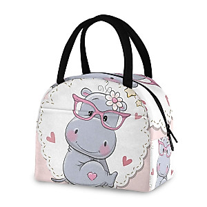 Cute Hippo Lunch Bag Tote Bag Lunch Bag for Women Lunch Box Insulated Lunch Container(93)