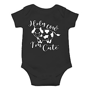 AW Fashions Holy Cow I'm Cute Bodysuit Funny Baby Announcement Girl Clothes Cute Newborn Boy Outfits (Newborn, Black)