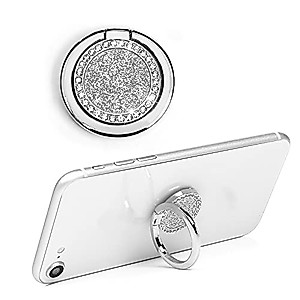 Mavis's Diary Bling Cell Phone Ring Stand Holder, Universal 360 Rotation Metal Buckle Tablet Finger Grip Kickstand Compatible with iPhone Galaxy LG Google Moto All Smartphones(Silver)