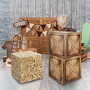 6PCS Hay Bales Boxes Decor Western Cowboy Party Decorations Large Farm Fake Trunk or Treat Car Photo Booth Wooden Grain Straw Fall Harvest Halloween for Rodeo Birthday Baby Shower Favors Supplies