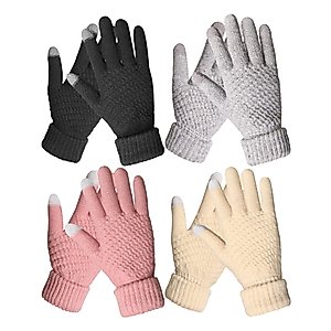 4 Pairs Womens Winter Gloves Warm Touch Screen Knit Fleece Gloves for Women Cold Weather (Black, Gray, Pink, Beige, One Size)