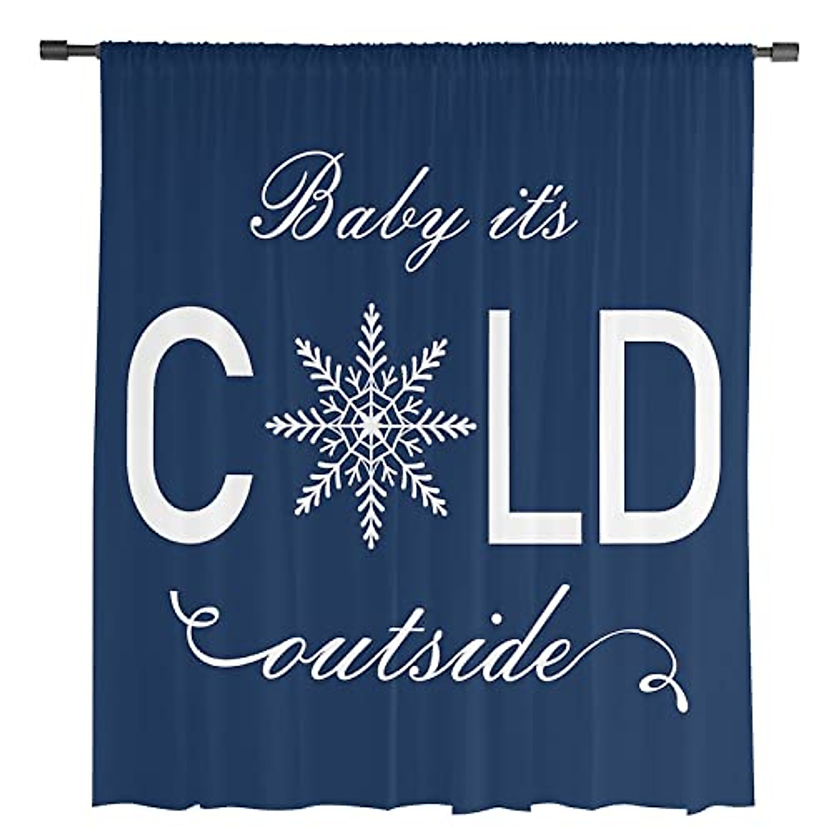 Sheer Curtains Light Filtering Window Curtains 108 inch Length, Christmas Semi Sheer Curtain Voile Drapes for Kitchen/Bedroom/Living Room/Sliding Door 52"x108" Cold Winter Snowflakes Blue Backdrop