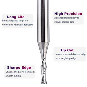 SpeTool CNC Spiral Router Bits with Up Cut 1/8 inch Cutting Diameter, 1/4 inch Shank HRC55 Solid Carbide End Mill for Wood Cut, Carving