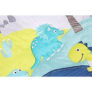 HUPO 4 PC Dinosaur Crib Bedding Sets for Baby Boys,Yellow/Navy Blue Nursery Crib Set Including Crib Skirt/Crib Quilt/2 Crib Sheet