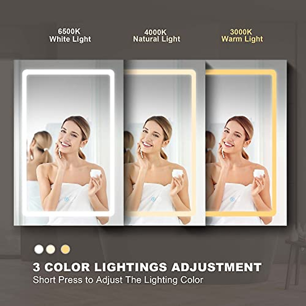 GETPRO Medicine Cabinets 40 x30 inch LED Lighted Medicine Cabinet Mirror for Bathroom Black Aluminum Surface Mount Anti-fogger Function 3 Color Temperature Adjustable Brightness