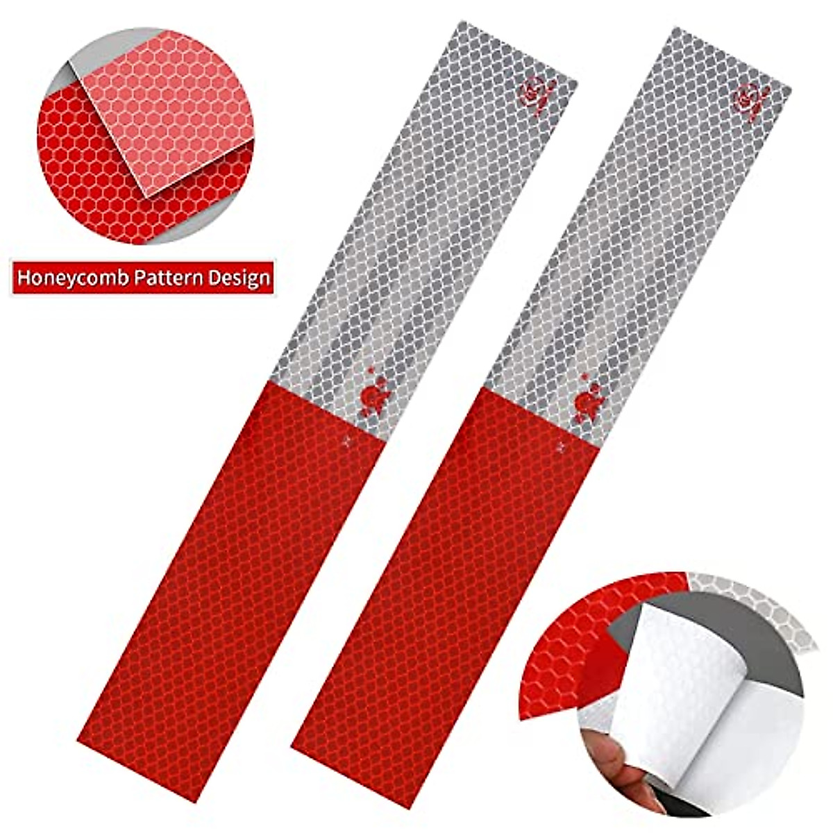 Z-oneMart 20Pcs Red White Micro Prismatic Sheeting Reflective Tape 2" X 12' Waterproof Reflector Tape Self-Adhesive Reflector Sticker Conspicuity Safety Warning Tape for Truck Trailer Pickup