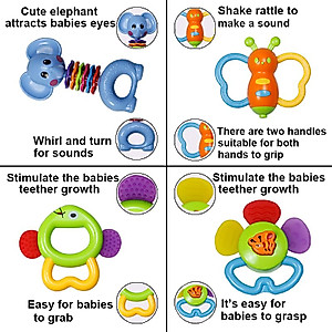 Baby Teether Rattles Sets Toy,Babies Grab Shaker and Spin Rattle Toy Early Educational Toys with Owl Bottle Set for 0,3,6,9,12 Month Newborn Toys Baby Boy Girl