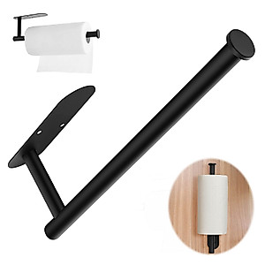 Paper Towel Holder - Under Cabinet Paper Towel Holder, Matte Black Paper Towel Holder Wall Mount for Kitchen, Stainless Steel Towel Roll Holder - Self-Adhesive or Drilling 