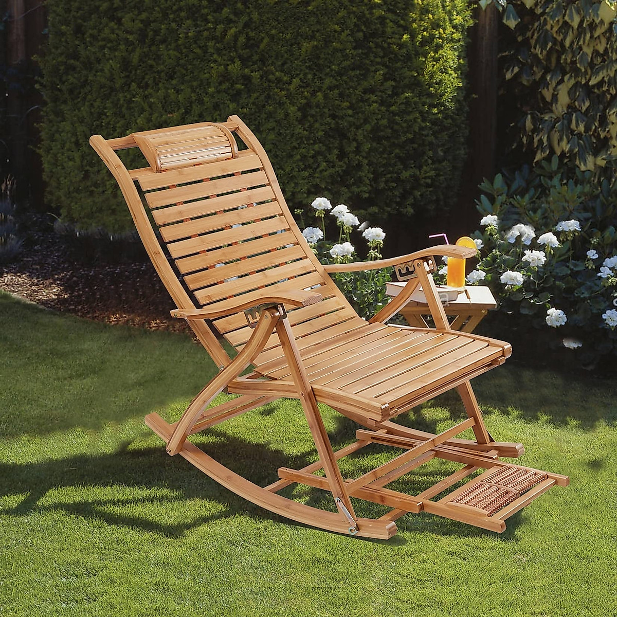 Unknown1 Bamboo Rocking Chairs Sun Lounger Recliners Outdoor Brown Classic Wood Reclining
