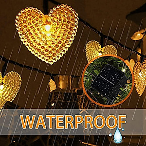 WONFAST Solar Heart String Lights, Waterproof 23ft 50LED Heart-Shaped 8 Mode Solar Starry Ambiance Lighting Christmas Fairy String Lights for Gardens Path Homes Wedding Party Decor (Warm White)