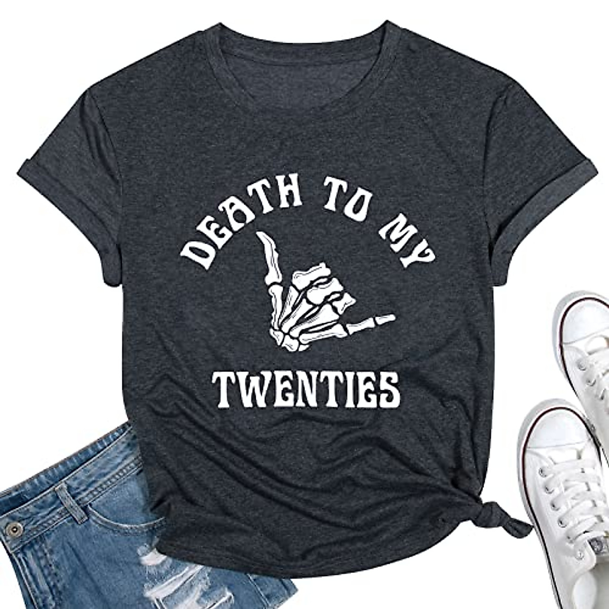 Death to My Twenties Shirt Women 30th Birthday Shirts Skeleton Hand Print Tshirt Thirty Bday Tees Short Sleeve Tops Dark Grey