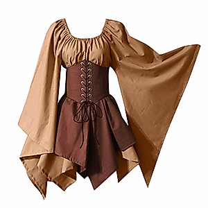 Aline Sundress Halloween Women M Cosplay Costumes Gothic Retro Long Sleeve Corset Dress Swing Dress Short Black