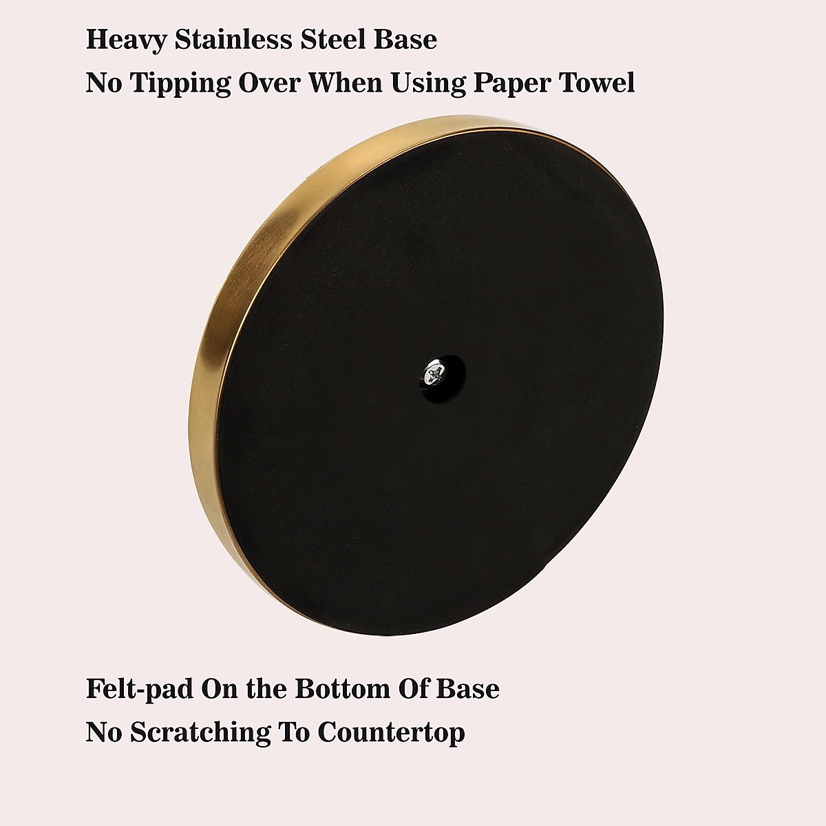 Gold Paper Towel Holder Countertop, Free Standing Paper Towel Holder Stainless Steel Heavy Weighted Base ( 3LBS in Weight, and 7.5inch in Diameter ), One-Handed Design for Easy Ripping (Gold Brushed)