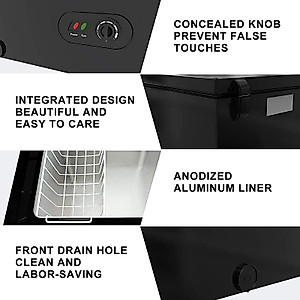 3.5 CU.FT Chest Freezer, Portable & Compact Freezer with Adjustable thermostat, for Meat, Vegetable, and Drinks, Home/Camping/Party, (Black), Chrome