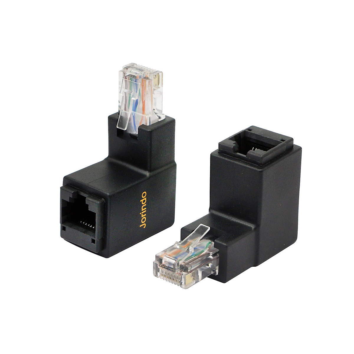 CERRXIAN 90 Degree Ethernet LAN RJ45 Male to Female, Right Angle Network Cat5 / Cat5e / Cat6 Extender Adapter(2-Pack) Black,(Up Angle)