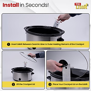 Liddit Crockpot Lid Holder Attachment, Slow Cooker Lid Holder Made Of Durable Material, Easy To Use Design, Multitasking Kitchen Tool, Space-Saving Design, Lid Holder While Cooking (Silver)