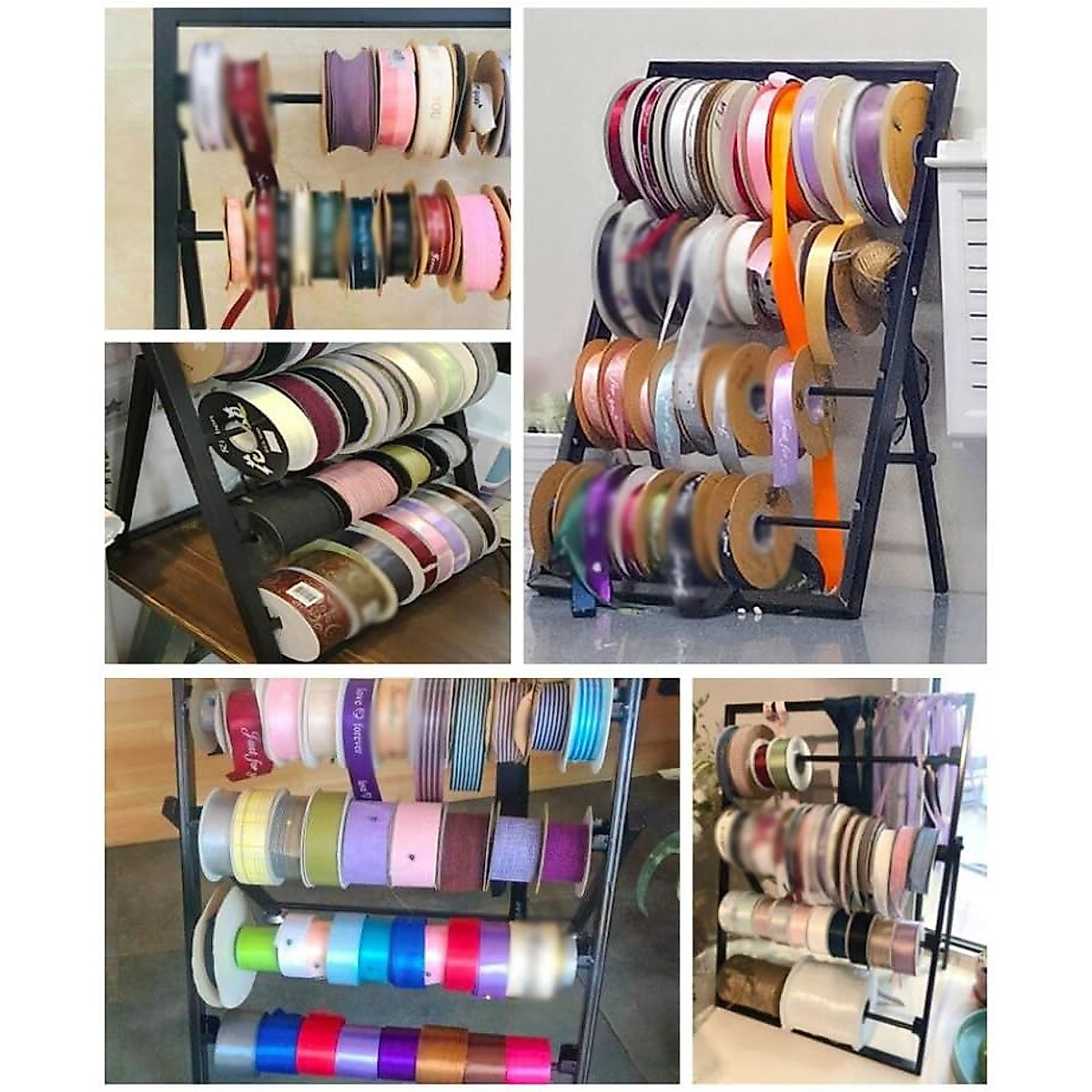 Scpantkend Crafts Ribbon Holder Organizer Rack Tabletop Rack Stand for Storage Ribbon Roll, Modern Small Metal Embroidery Thread Organizer Holder with Removable Bar for Florist/Dessert Shop