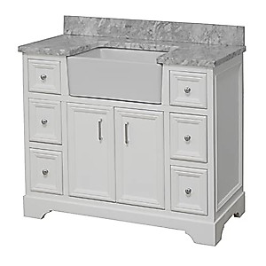 Kitchen Bath Collection Zelda 42-inch Farmhouse Vanity (Carrara/White): Includes White Cabinet with Authentic Italian Carrara Marble Countertop and White Ceramic Farmhouse Apron Sink