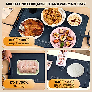 Saker Food Warming Mat, Electric Warming Tary, Silicone Warming Mat for Food with 3 Temperature Settings & Child Lock, Full-Surface Heating, Portable Foldable Warming Tray for Party, Buffet, Daily Use