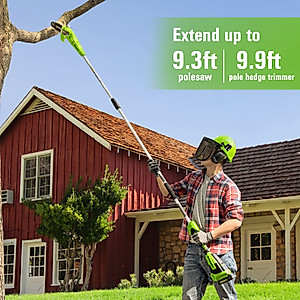 Greenworks 24V 8" Cordless Polesaw + 20" Pole Hedge Trimmer Combo (Great For Pruning and Trimming Branches / Shrubs), 2.0Ah Battery and Charger Included