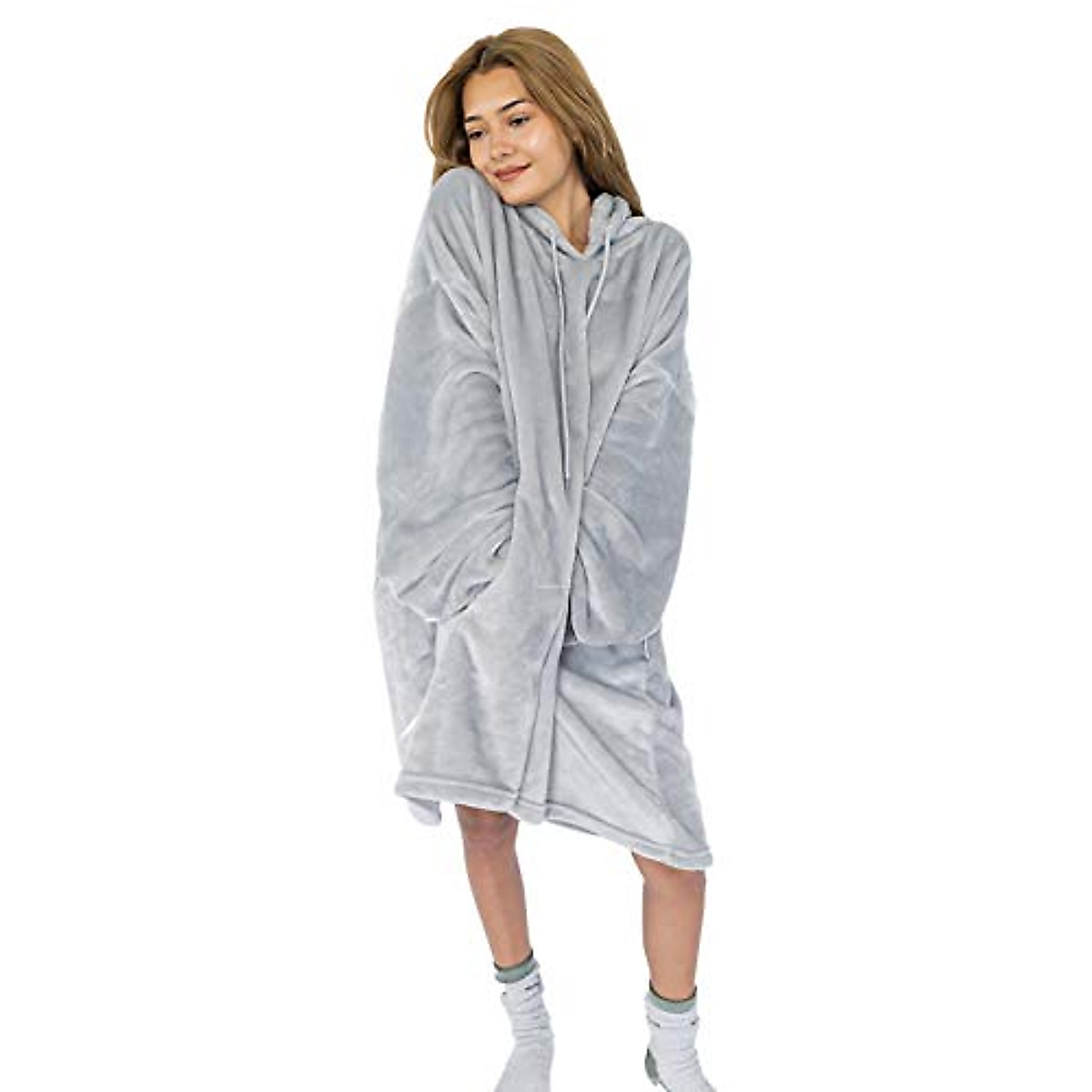 emmandsophie Blanket Sweatshirt - Cozy Blanket Hoodie - Oversized Wearable Blanket - 2 Front Pockets - Machine Washable - Adults, Women, Men,Teens (Grey)