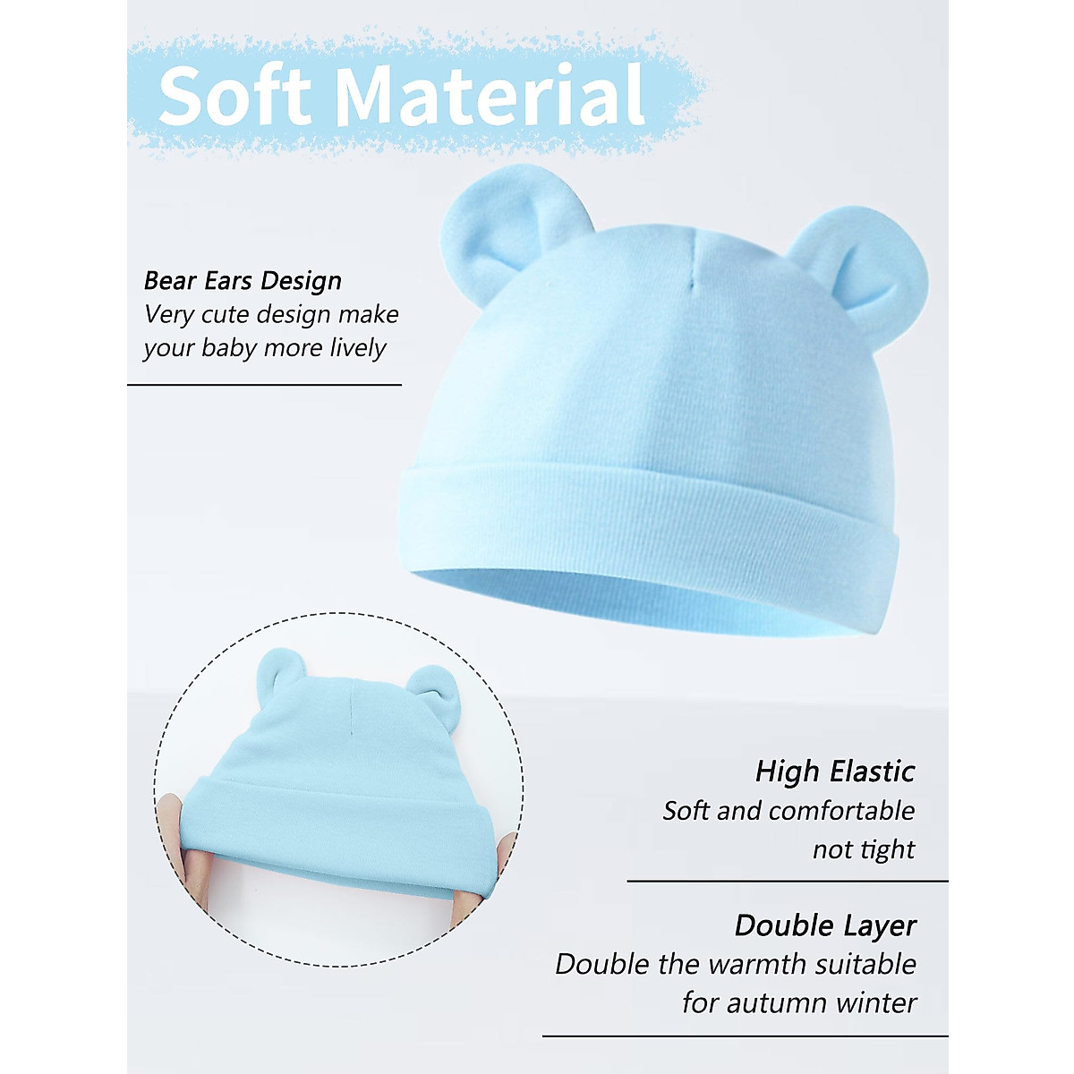 SEAUR Baby Girls Boys 4 Set Teddy Bear Ear Hats Mittens Socks Soft Cotton No Scratch Gloves Non Slip Comfortable Stockings