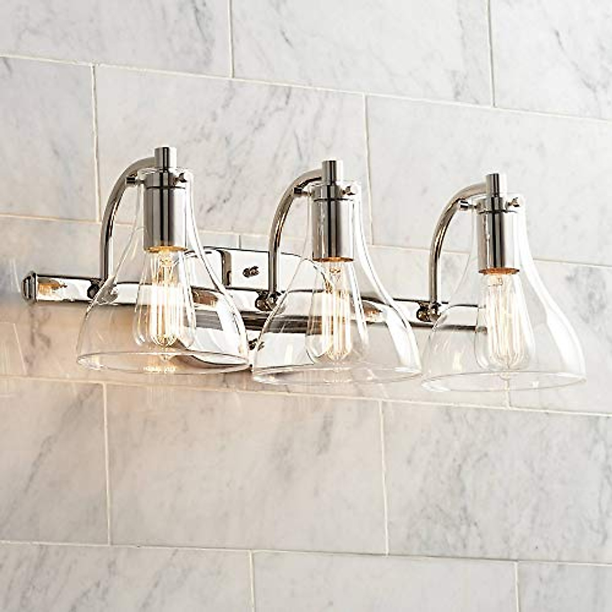 Possini Euro Design Sorren Industrial Modern Wall Light Polished Chrome Silver Hardwired 20 1/2" 3-Light Fixture Curving Clear Glass Shade for Bedroom Bedside Bathroom Vanity Living Room Hallway