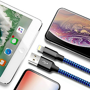 cugunu iPhone Charger, 5 Pack 3/3/6/6/10FT Apple MFi Certified USB Lightning Cable Nylon Braided Fast Charging Cord Compatible for iPhone 14/13/12/11/X/Max/8/7/6/5/SE/Plus/iPad - Black Blue