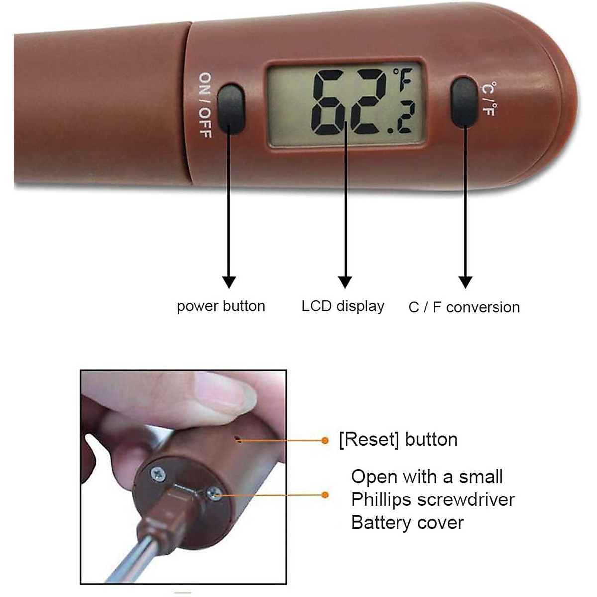 UECOOL Digital Spatula Thermometer, with Fast Read Digital Professional Durable Canning Thermometer for Precise Control of Candy, Jelly and Food Temperature (Brown)