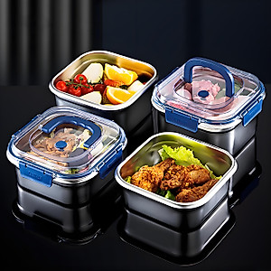 podafu stainless steel food containers with lids,Extra-thick type,HEAT-RESISTING,with 4 Locking Tabs, Microwave, Dishwasher, and Freezer Safe