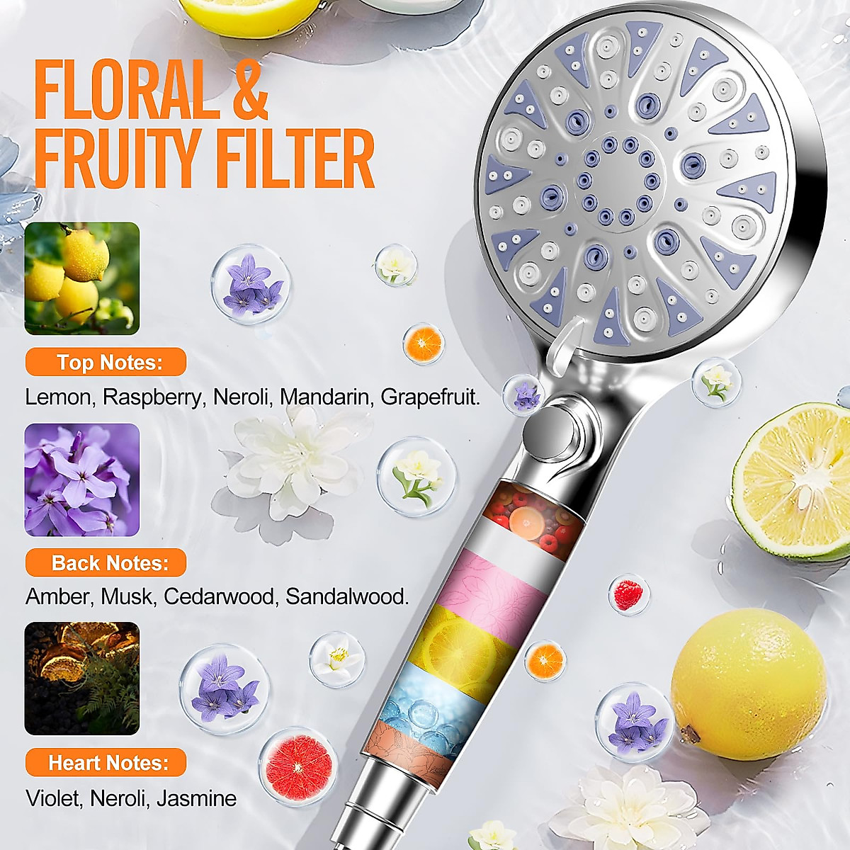 High Pressure 10-mode Detachable Shower Head & Fragrant Vitamin Replacement Shower Filter