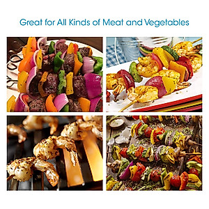 UNICOOK Heavy Duty Stainless Steel Barbecue Skewer Shish Kabob Set, 6pcs 13"L Skewer and Foldable Grill Rack Set, Durable and Reusable, Bonus of 50pcs 12.5"L Bamboo Skewers for Party and Cookout